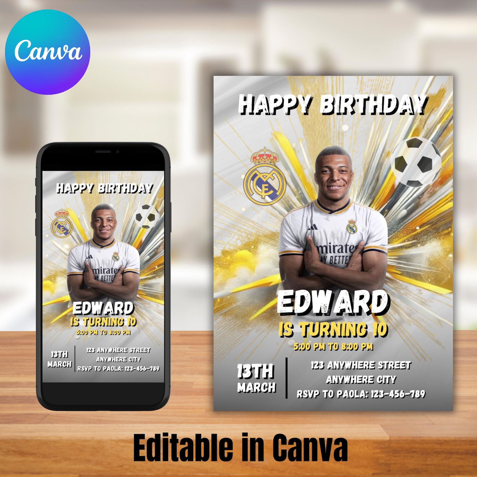 Mbappé Birthday Invitation, Mbappé Invitation, Digital Invitation ...