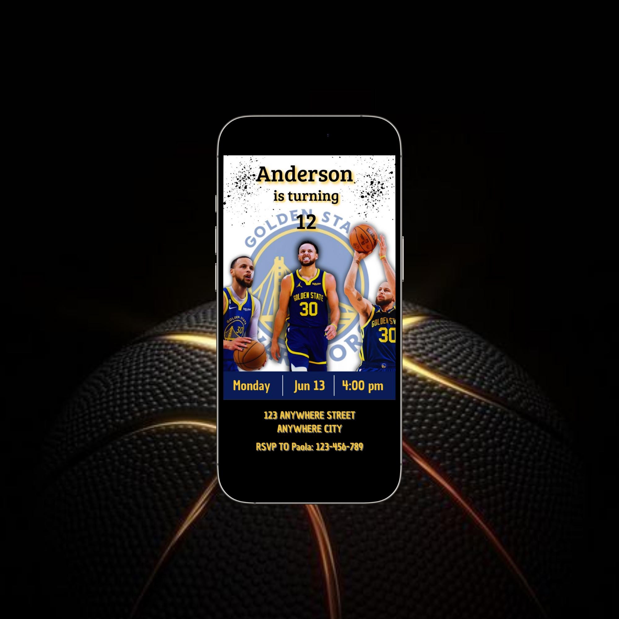 Stephen Curry Birthday Invitation, Stephen Curry Invitation, Golden ...