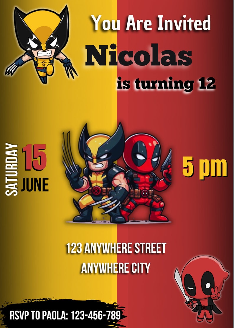 Deadpool and Wolverine Birthday Invitation - Etsy