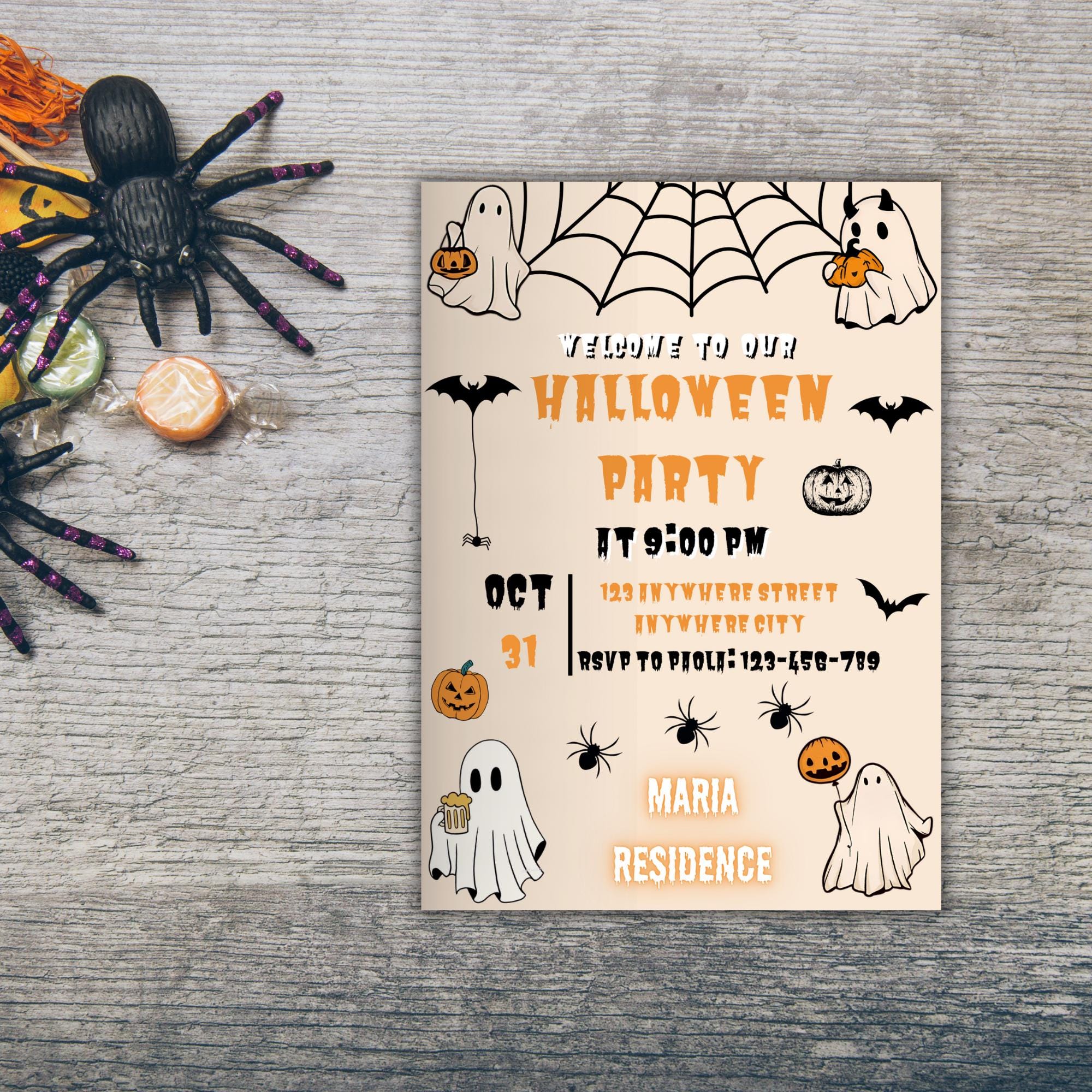 Editable Halloween Birthday Invitation, Halloween Invitation, Ghost ...