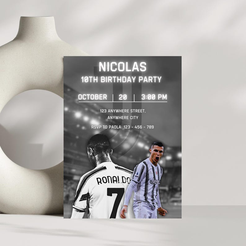 Cristiano Ronaldo Birthday Invitation, Siuuu, Juventus, CR7 Invitation ...