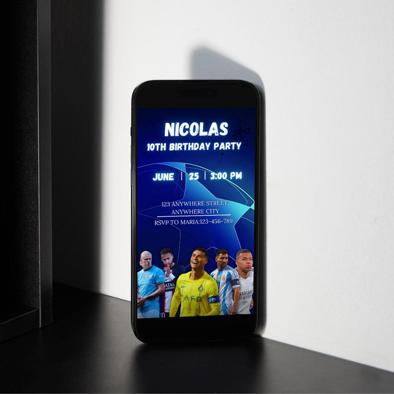 Invitación de cumpleaños de futbol Cristiano Ronaldo, Messi, Neymar ...