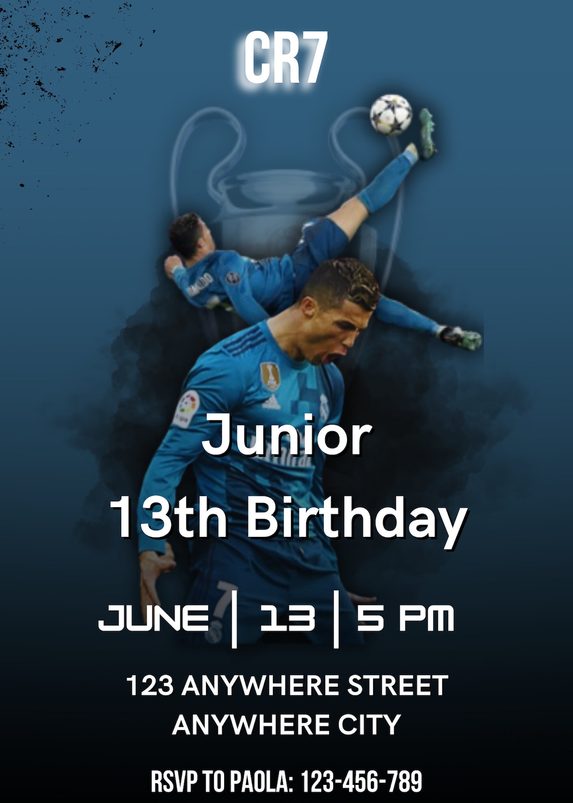 Cristiano Ronaldo Birthday Invitation,real Madrid, Siuuu, Cristiano ...