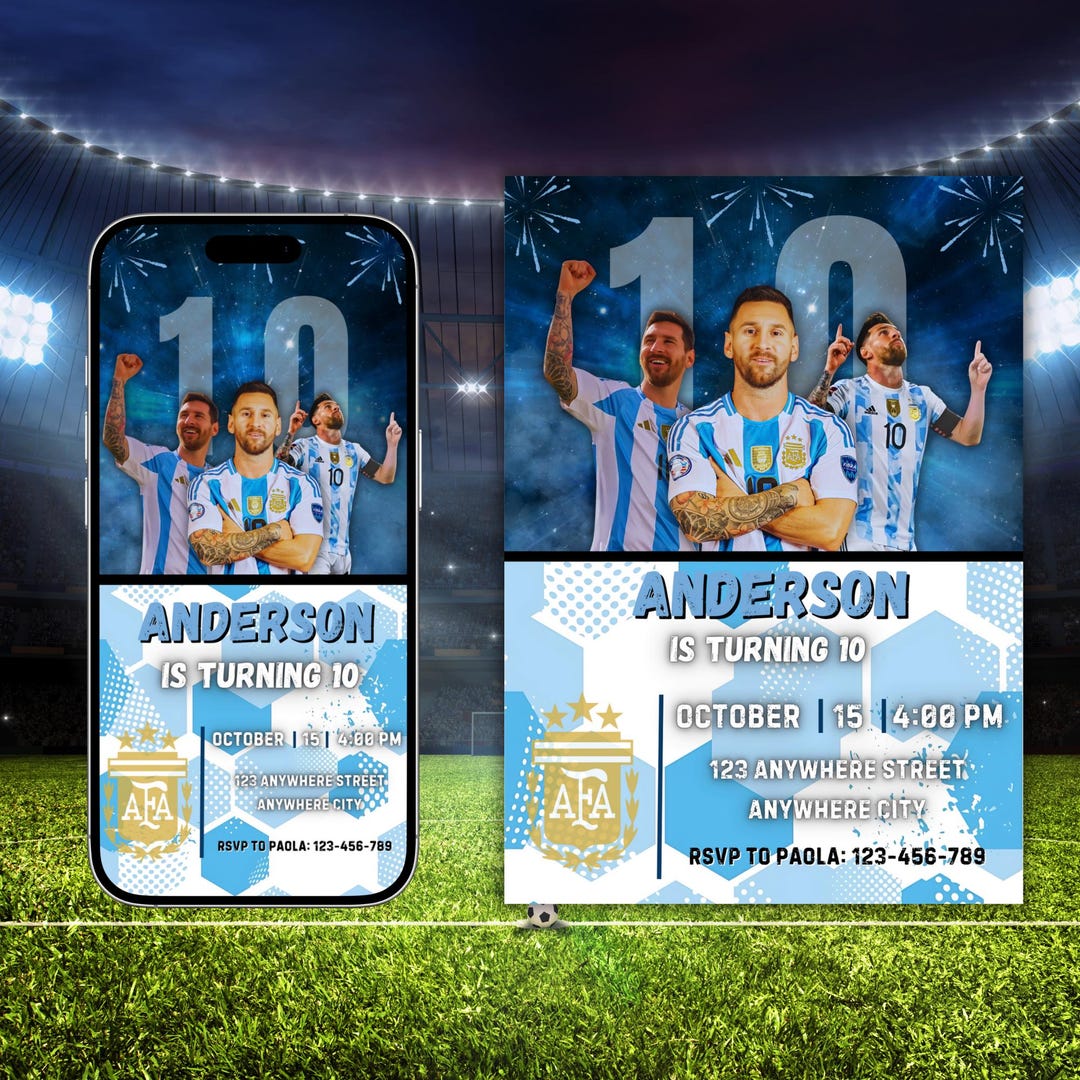 Messi Birthday Invitation, Messi Invitation, Soccer Invitation ...