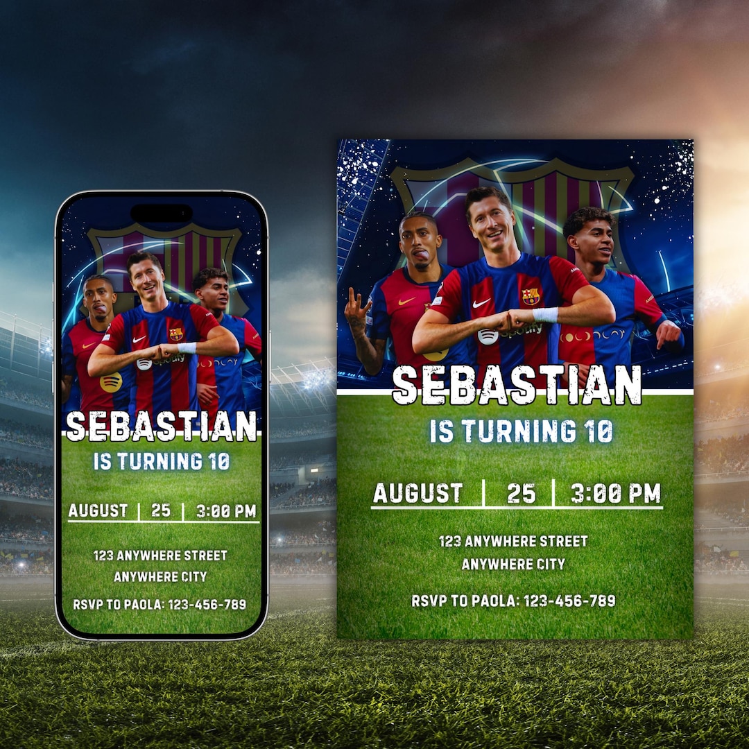 Barcelona Birthday Invitation With Raphinha, Robert Lewandowski, Lamine ...