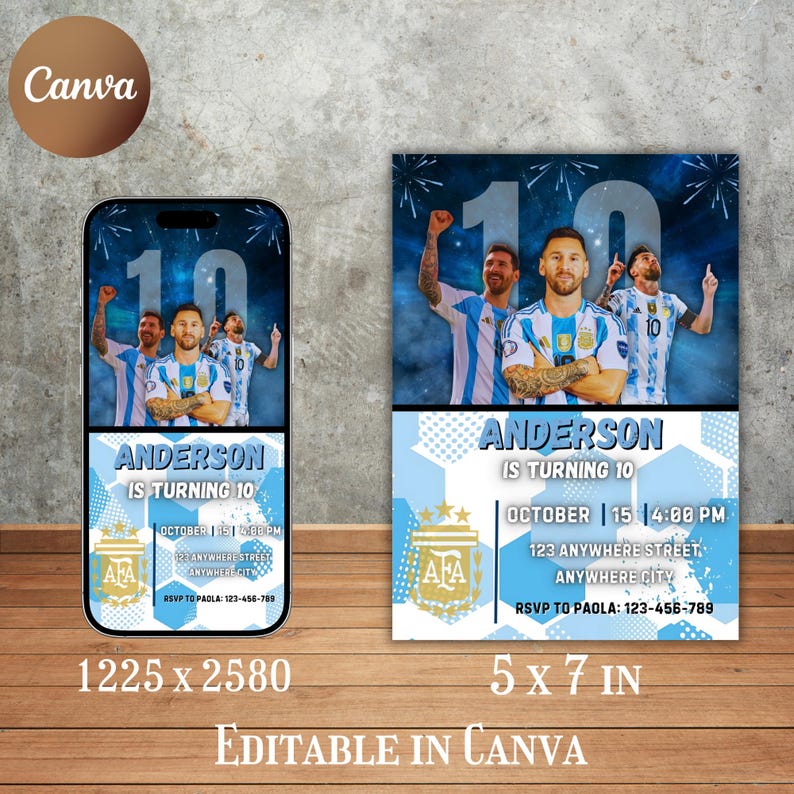 Messi Birthday Invitation, Messi Invitation, Soccer Invitation ...