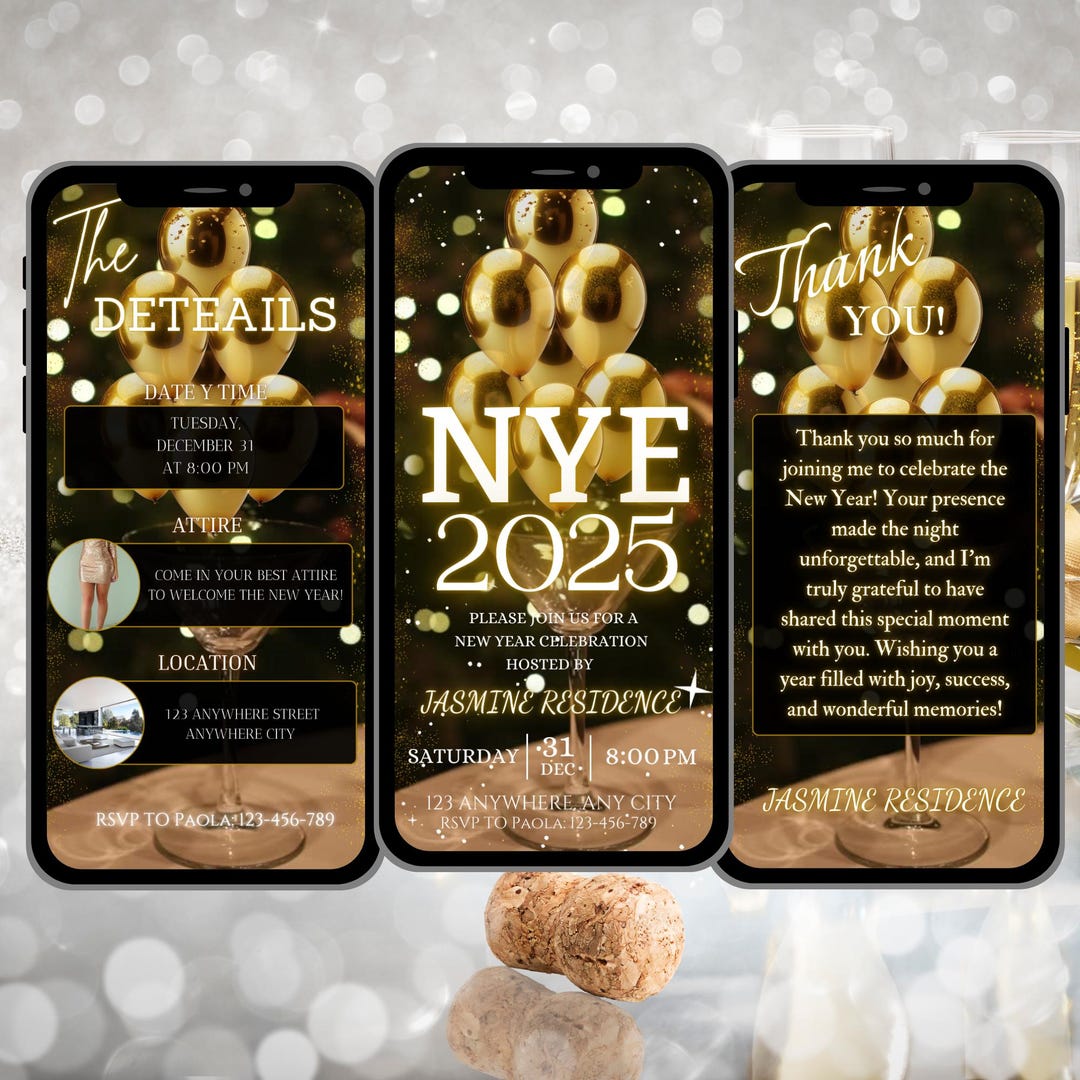 New Year’s Invitation, Digital New Year’s Eve Party Invitation ...