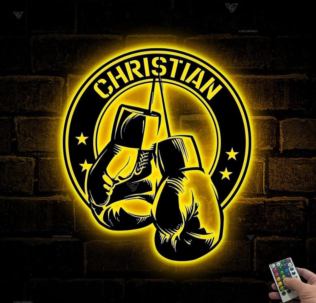 Custom Boxing Gloves Metal Wall Art With LED Light, Personalized Boxer ...