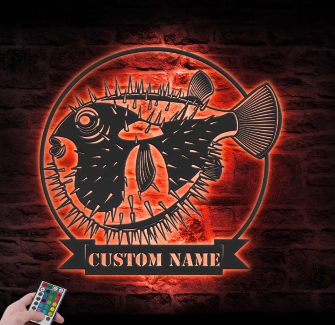 Personalized Puffer Fish Metal Wall Art LED Light Personalized ...