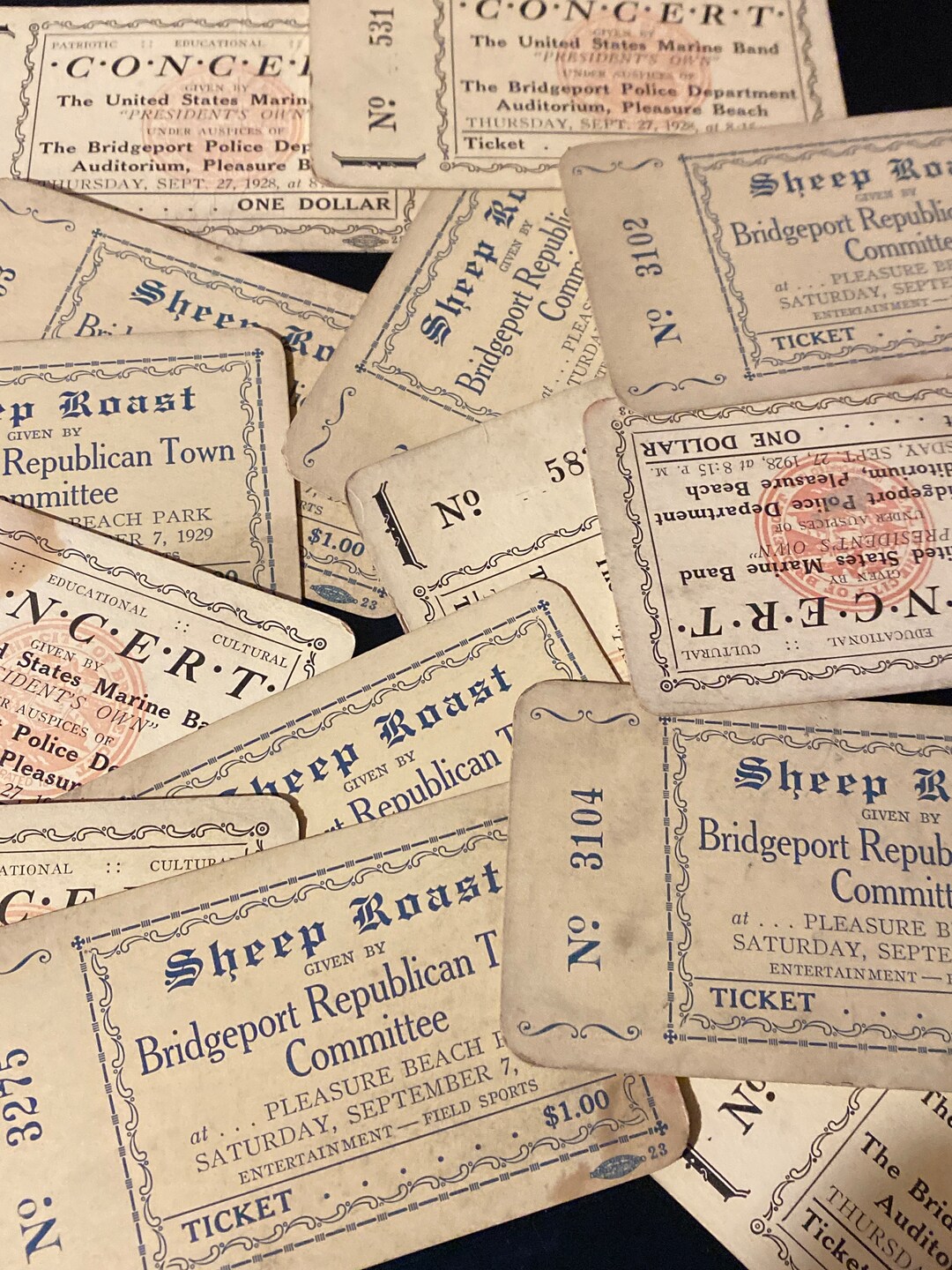 Lot of 7 Vintage (1920s) Tickets for Sheep Roast and Concert - Etsy