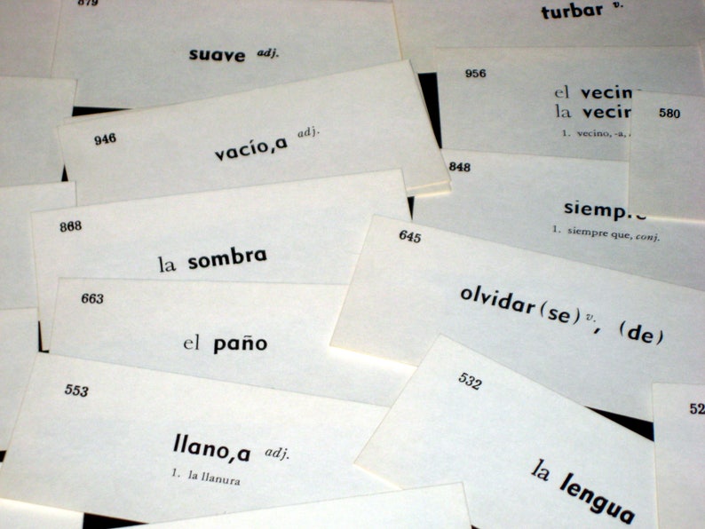 50 Vintage Spanish Vocabulary Cards Flash Cards for | Etsy