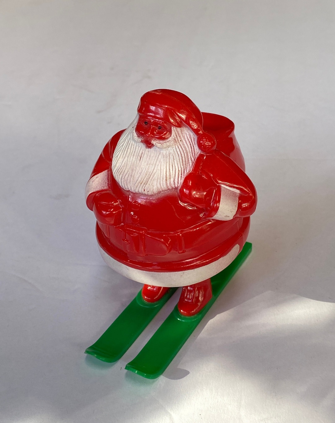 Vintage (1950s) Plastic Candy Container - Santa on Green Skiis - Santa ...