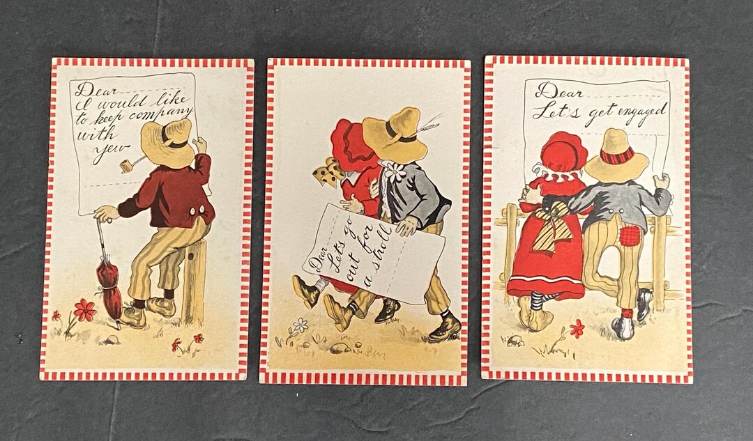 3 Vintage (1920s) Hillbilly Humor Themed Postcards - Love, Courtship ...