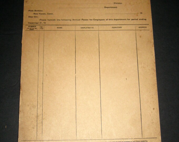Vintage Railroad Pass Requisition Pad New York New Haven - Etsy