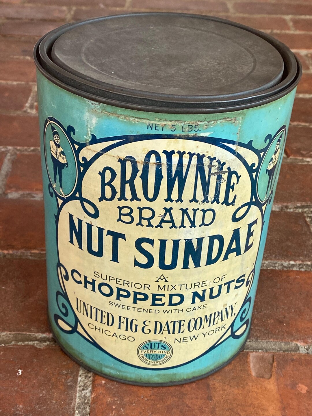 Antique (1911?) Canco Tin Can - Brownie Brand Nut Sundae Chopped Nuts ...