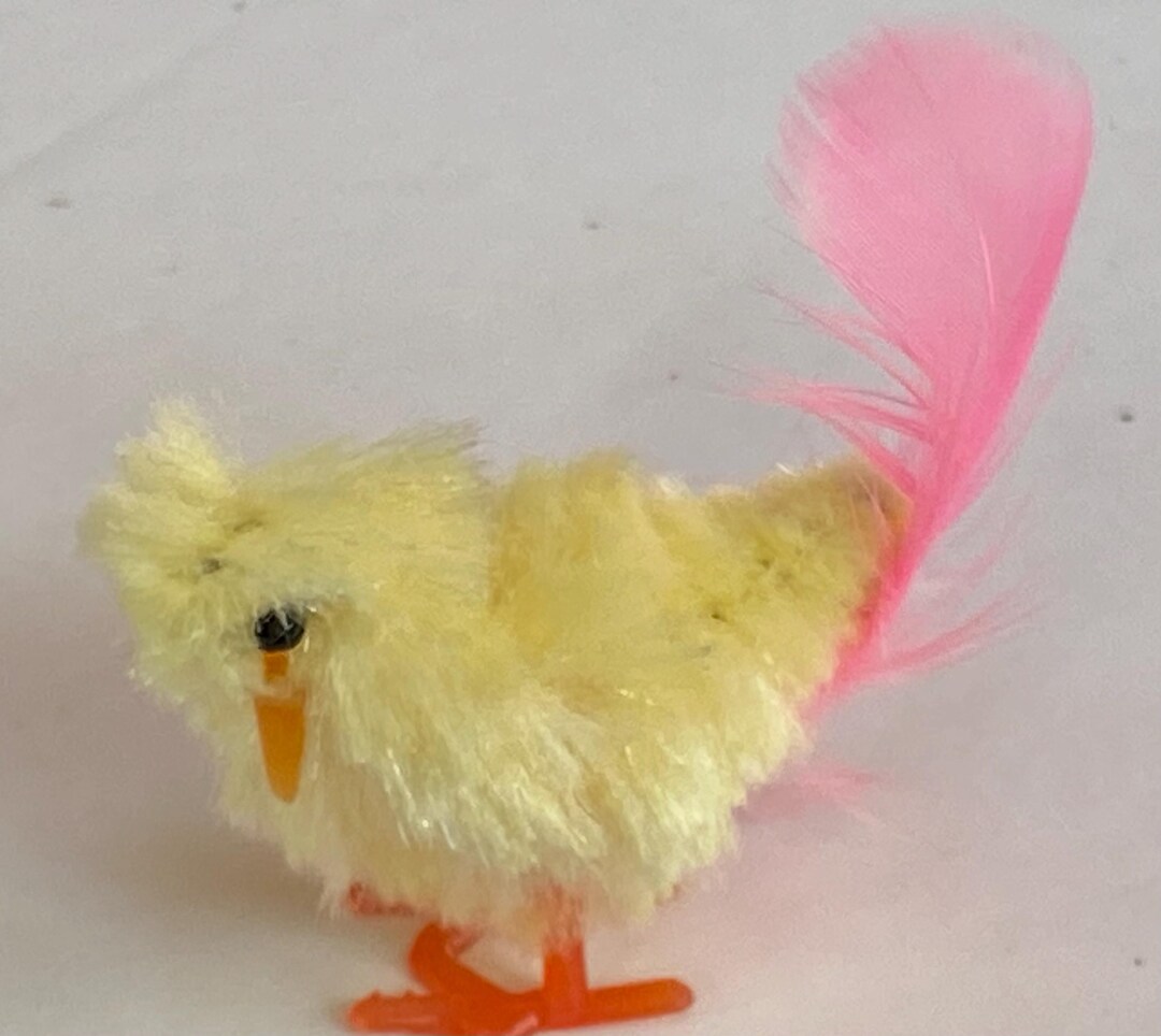 12 Small Vintage Chenille Baby Chicks With Pink Feather Tails for ...
