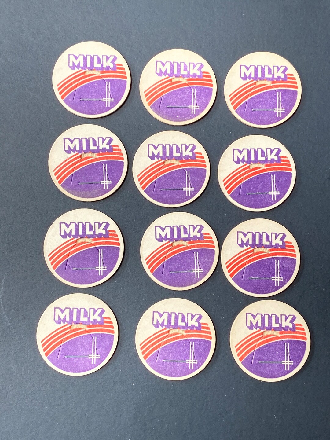 12 Smaller Vintage Milk Bottle Caps Lids Tops - Milk - Purple and Red ...