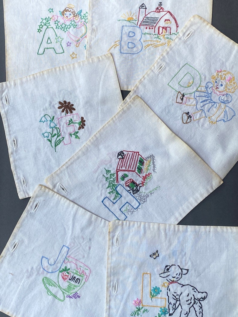 One Vintage Hand Embroidered Alphabet Page From Cloth ABC Book - Etsy