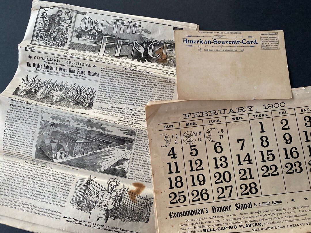 Antique (1896 - 1900) Ephemera- 11 Calendar Pages From 1900, on the ...