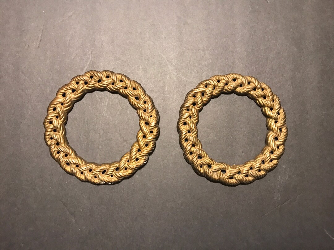 2 Vintage Small Round Braided Metal Frames or Swag Holders for ...