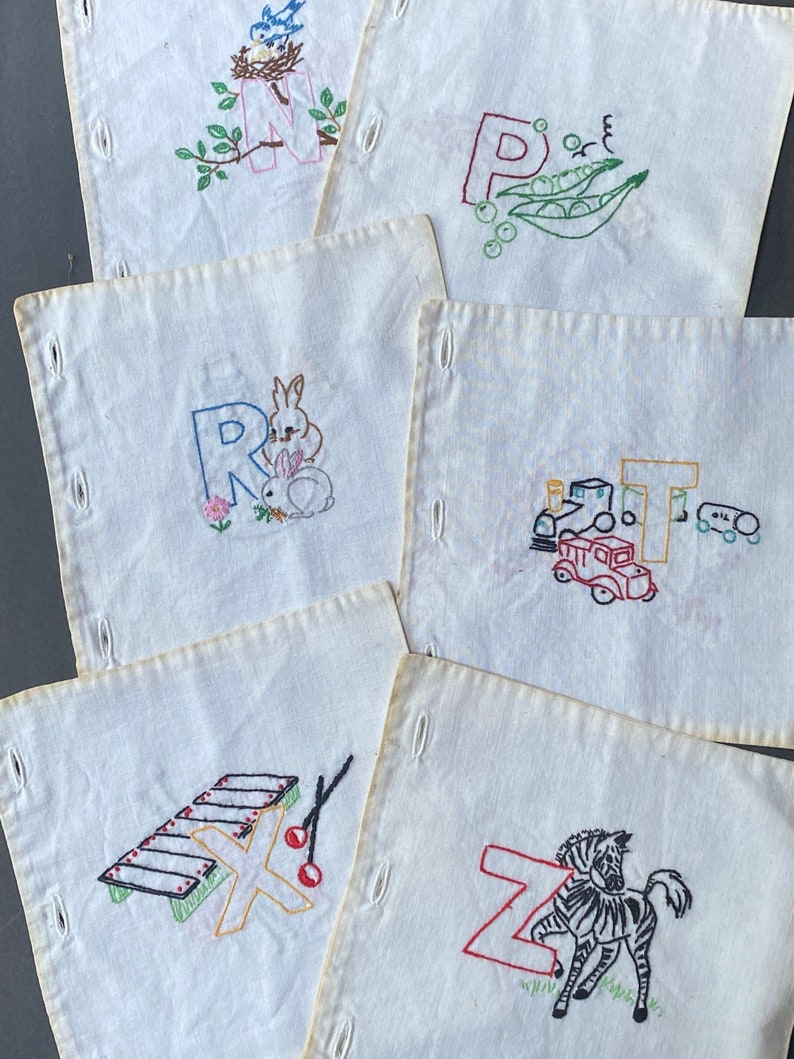 One Vintage Hand Embroidered Alphabet Page From Cloth ABC Book - Etsy