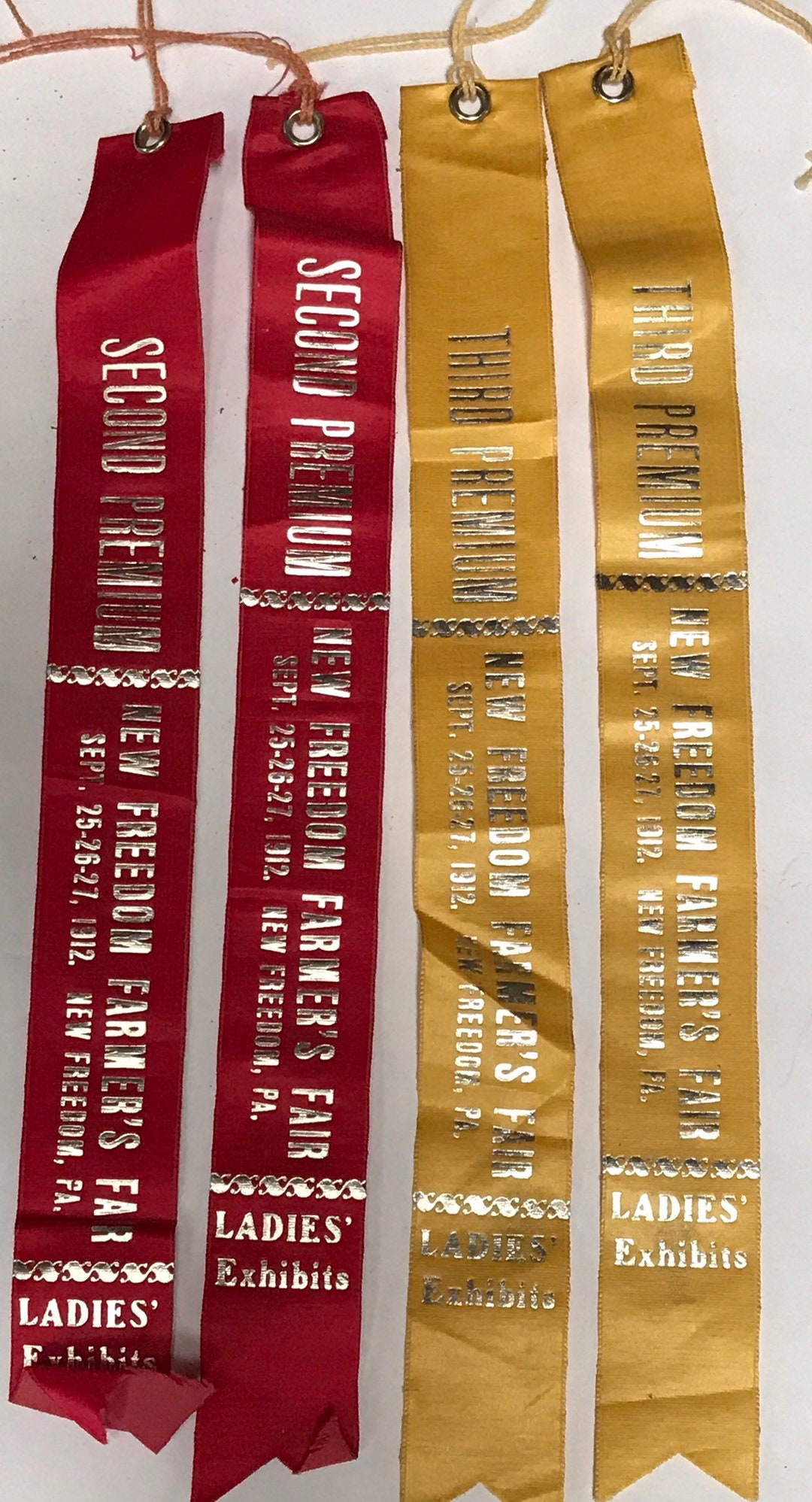 4 Antique (1912) Farmer's Fair Ribbons , Ladies' Exhibits - Second and ...