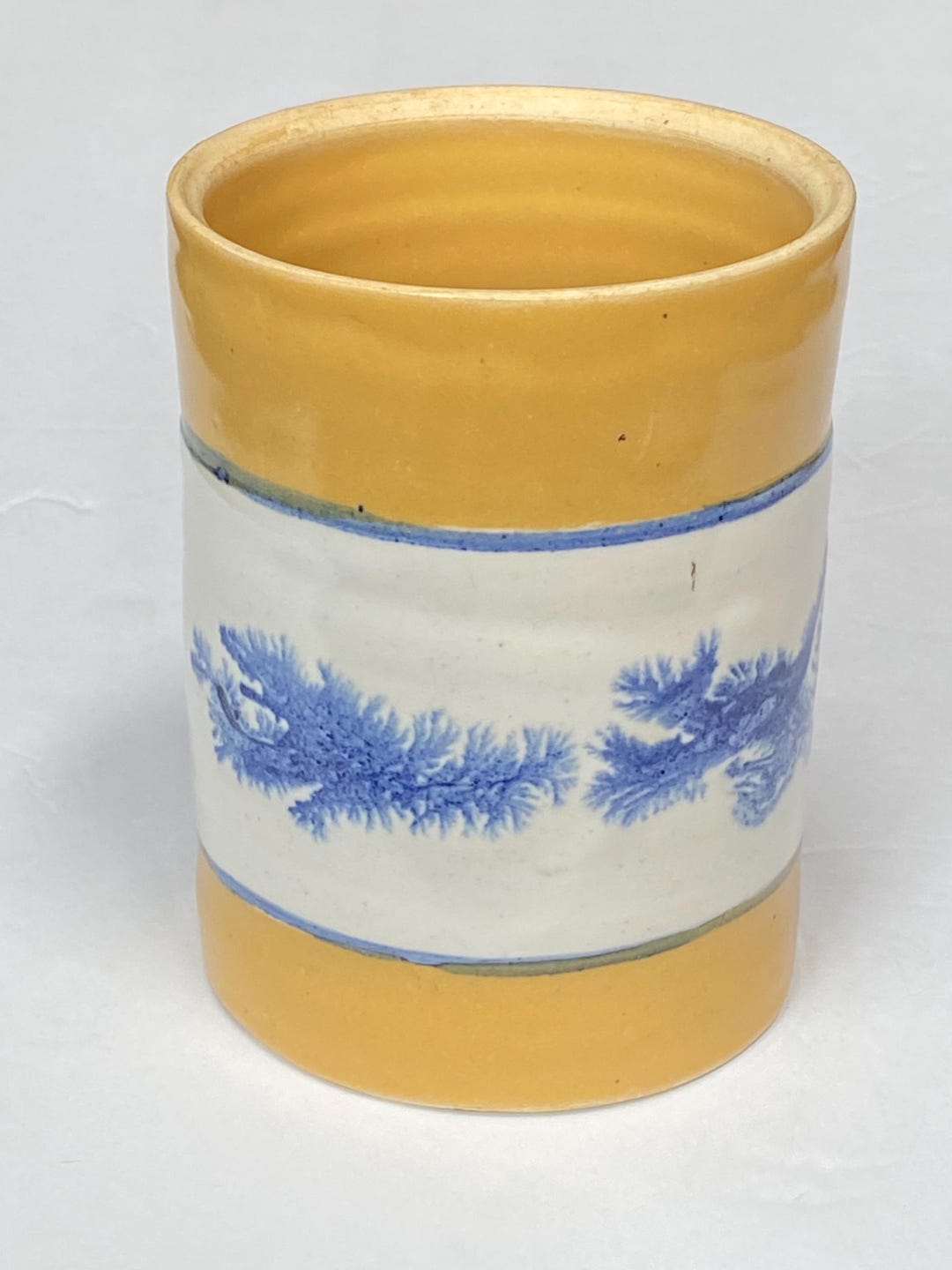 Vintage (1998) Blue, Yellow and White Mocha Ware Crock, Utensil Holder ...