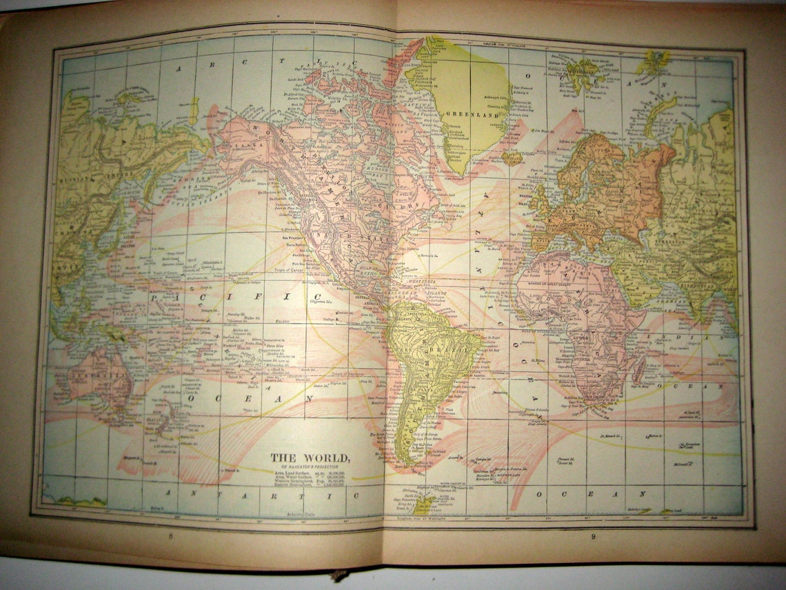 Antique Map From 1891 New Popular Atlas of the World - the World or ...