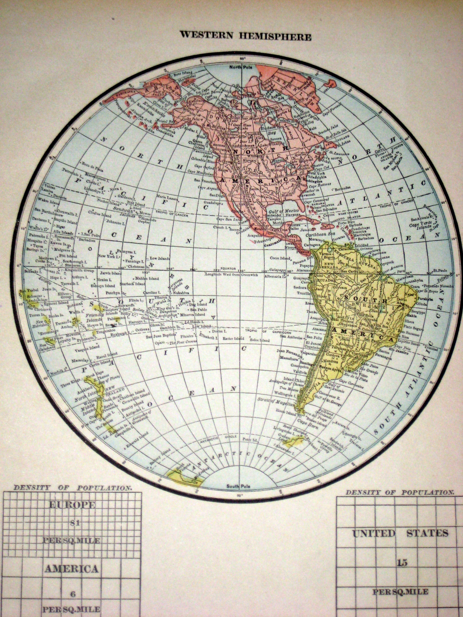 Antique Map From 1891 New Popular Atlas of the World - the World or ...