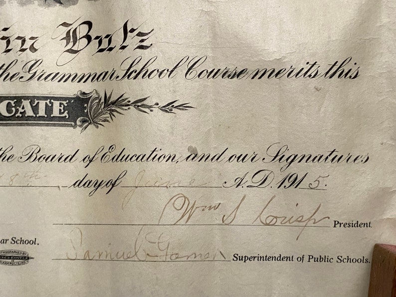 Antique (1915) Grammar School Diploma or Certificate - Curtis Bay ...