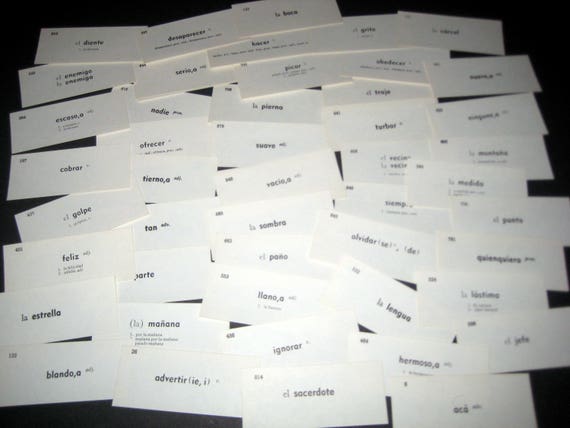 50 Vintage Spanish Vocabulary Cards Flash Cards for | Etsy