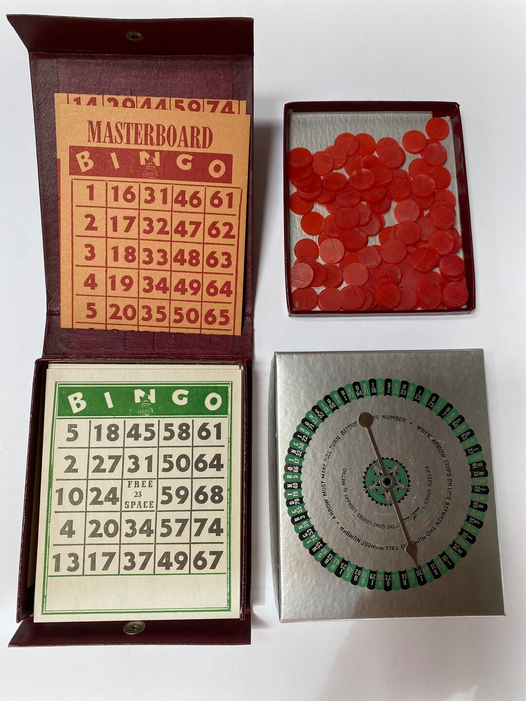 Vintage (1940s) Pocket Size Bingo Game - 10 Cards, Spinner, Master ...