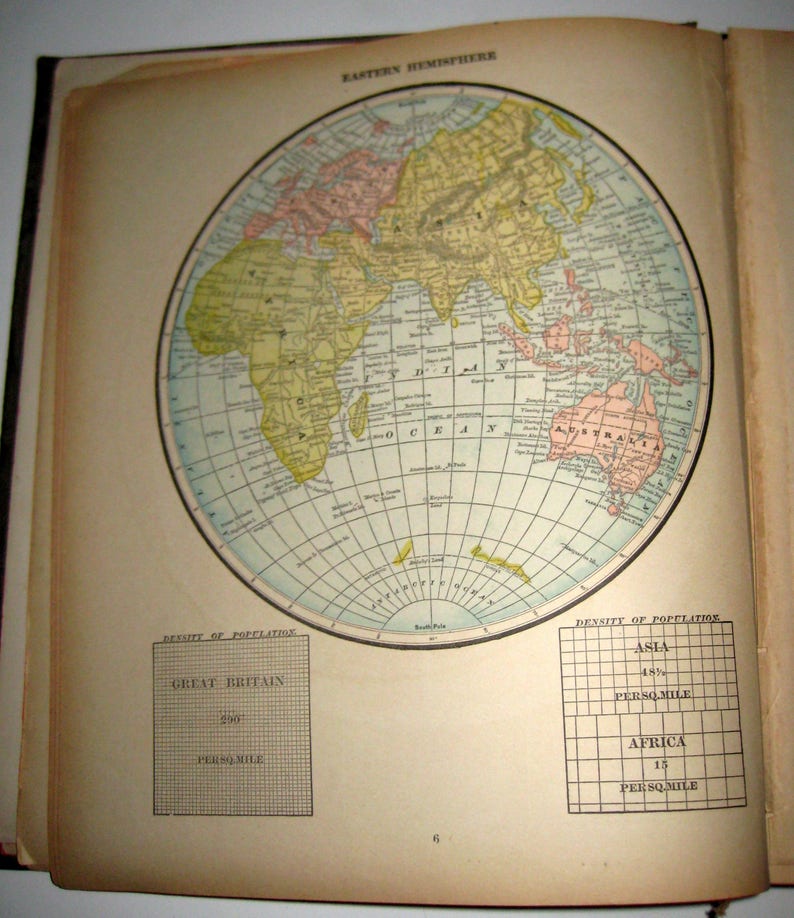 Antique Map From 1891 New Popular Atlas of the World - the World or ...