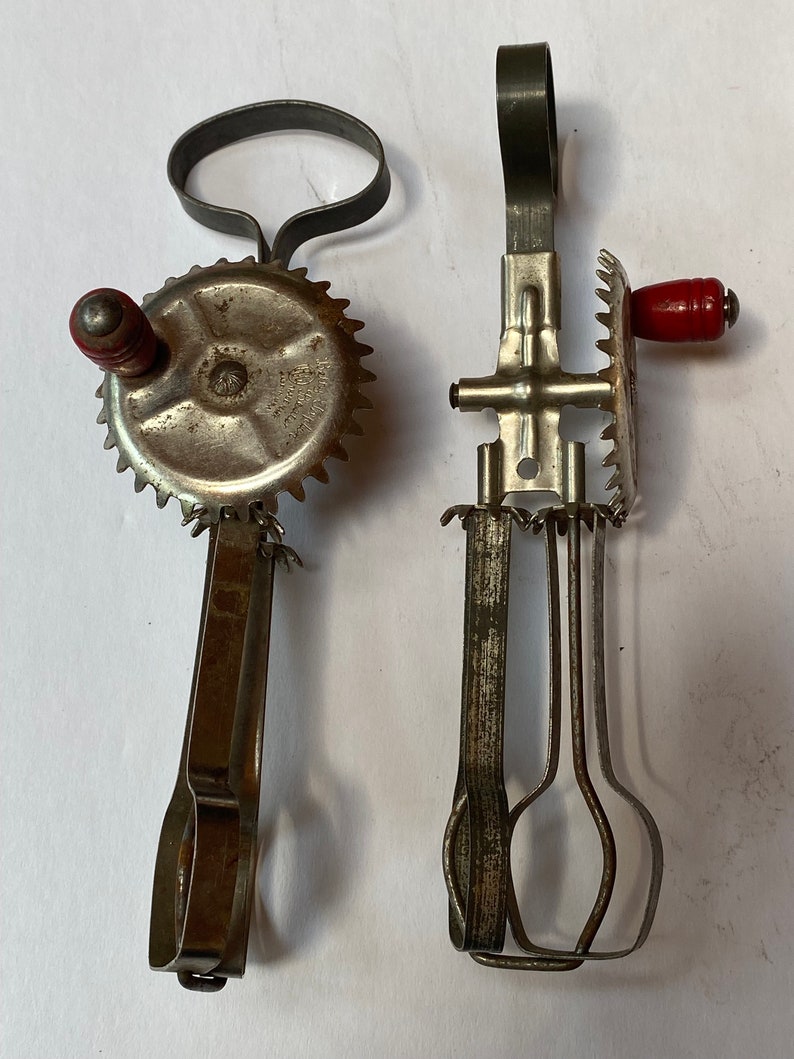 Vintage Kids’ Baking Utensils - 2 Egg Beaters, Measuring Cup, Rolling ...