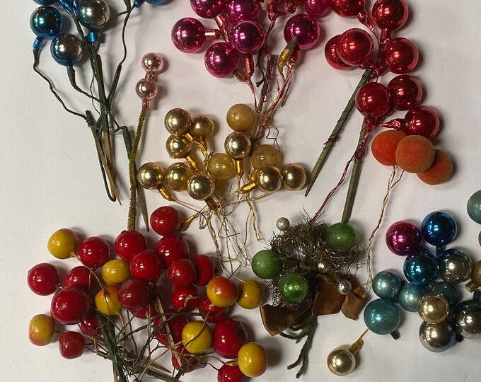 Large Lot of Christmas Mercury Glass and Apple or Berry Picks and Extra ...