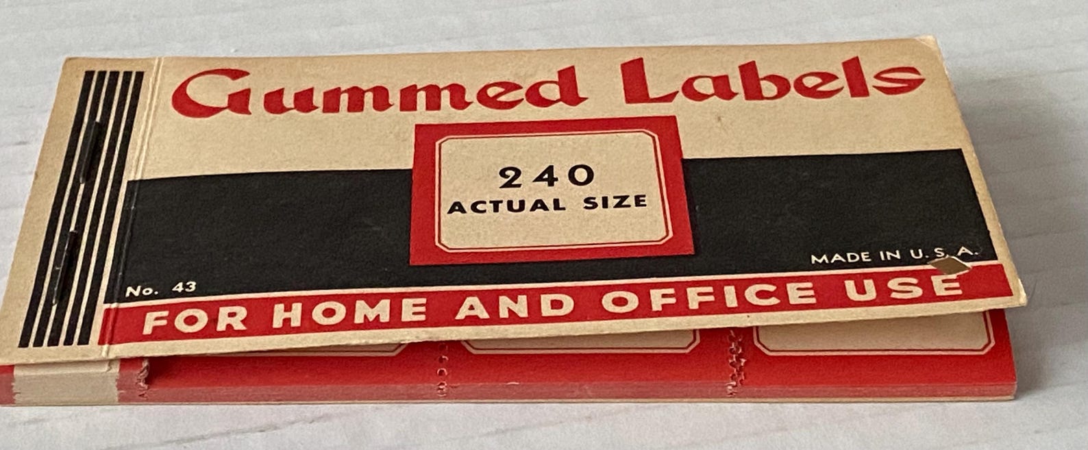 Vintage Partial Booklet of Red and White Gummed Labels -perforated ...