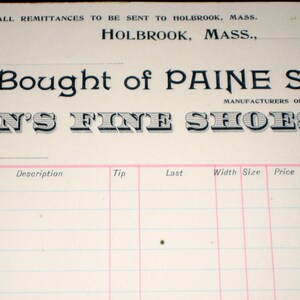 5 Blank NOS Victorian Receipts or Sales Slips From Paine Shoe, Co ...