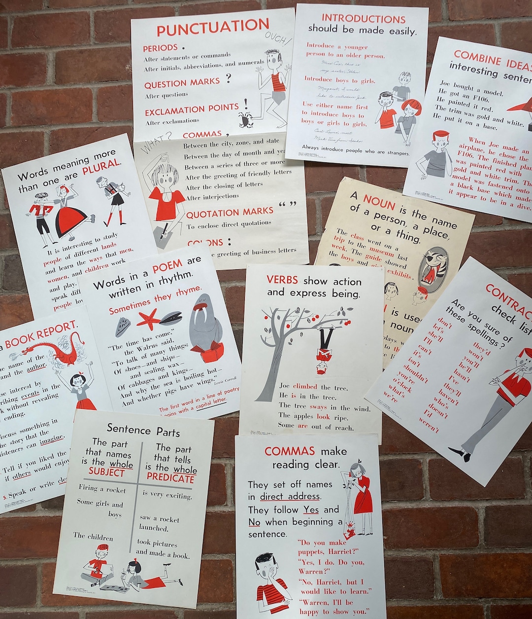 11 Vintage (1962 ) Classroom Language Arts Posters - Grammar ...