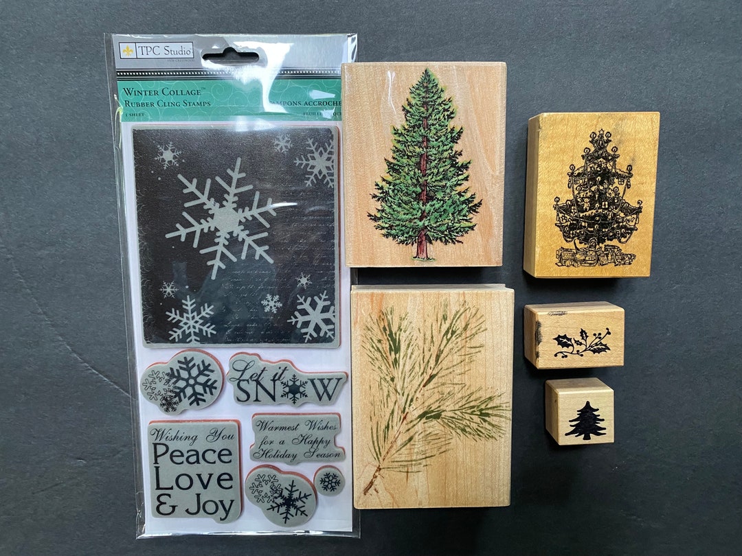 Christmas and Winter Themed Stamps - 5 Rubber Wood Block Stamps and 1 ...