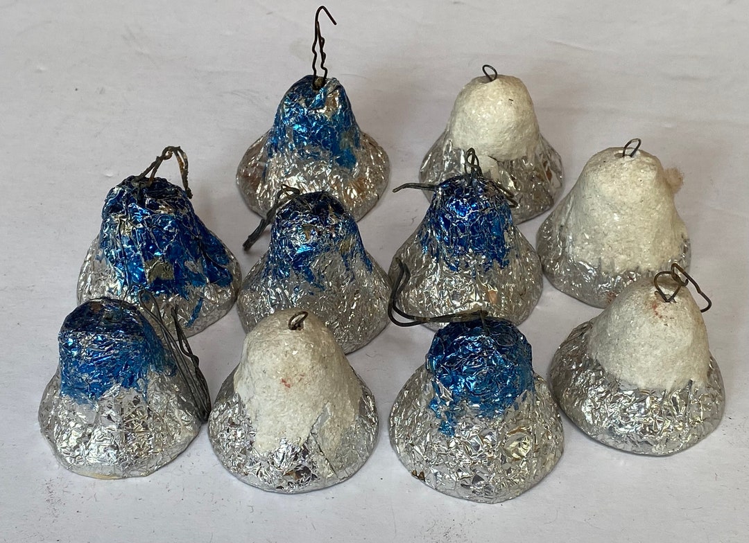 One Dozen Small Vintage (40s or 50s) Paper Mache and Foil Christmas ...