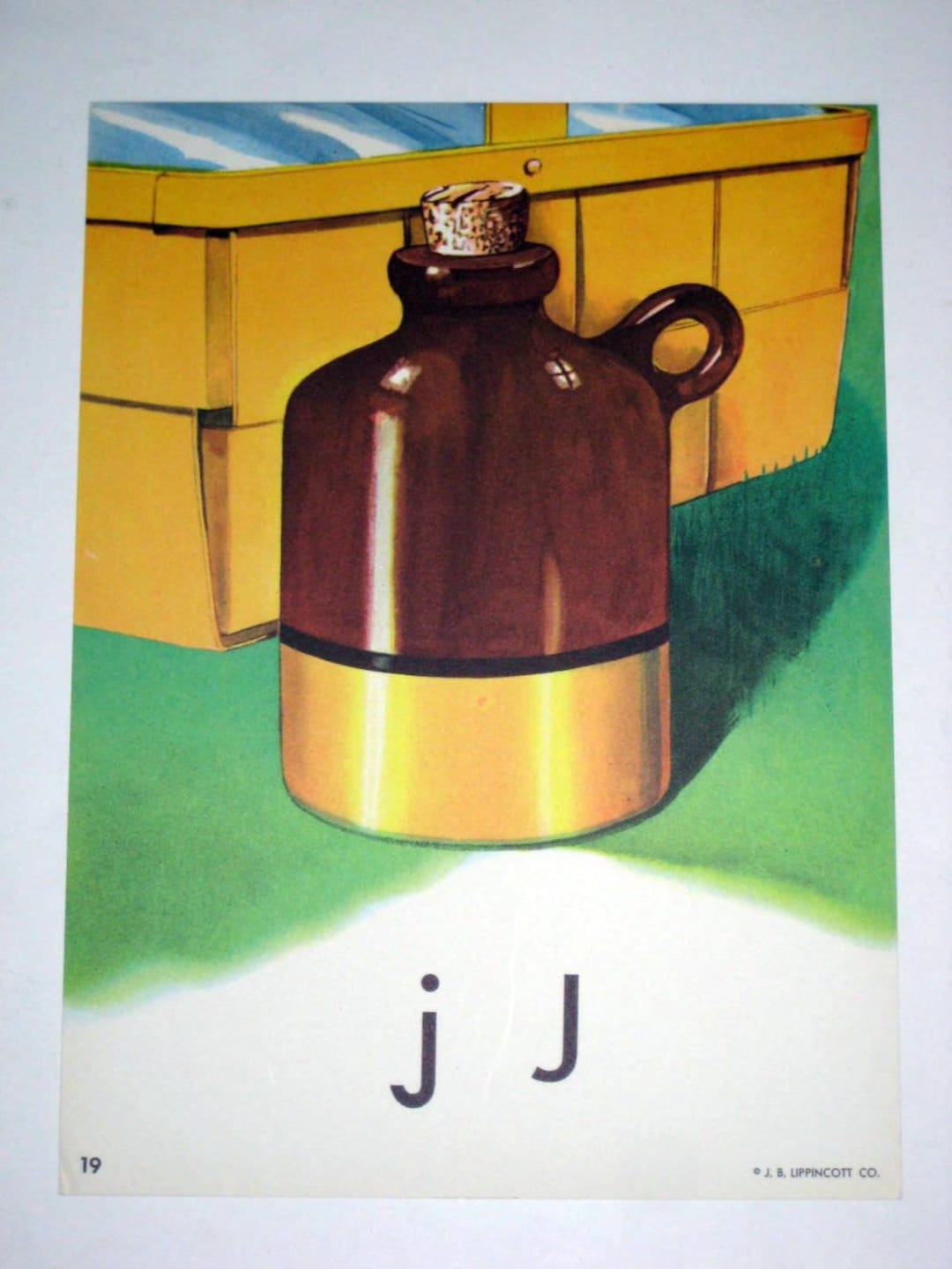 Vintage (1950s) Large Alphabet Classroom Flash Card - J - Jug - Etsy
