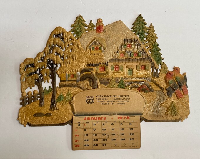 Vintage Embossed Pressed Paper Die Cut Calendar Top and 1973 Calendar ...
