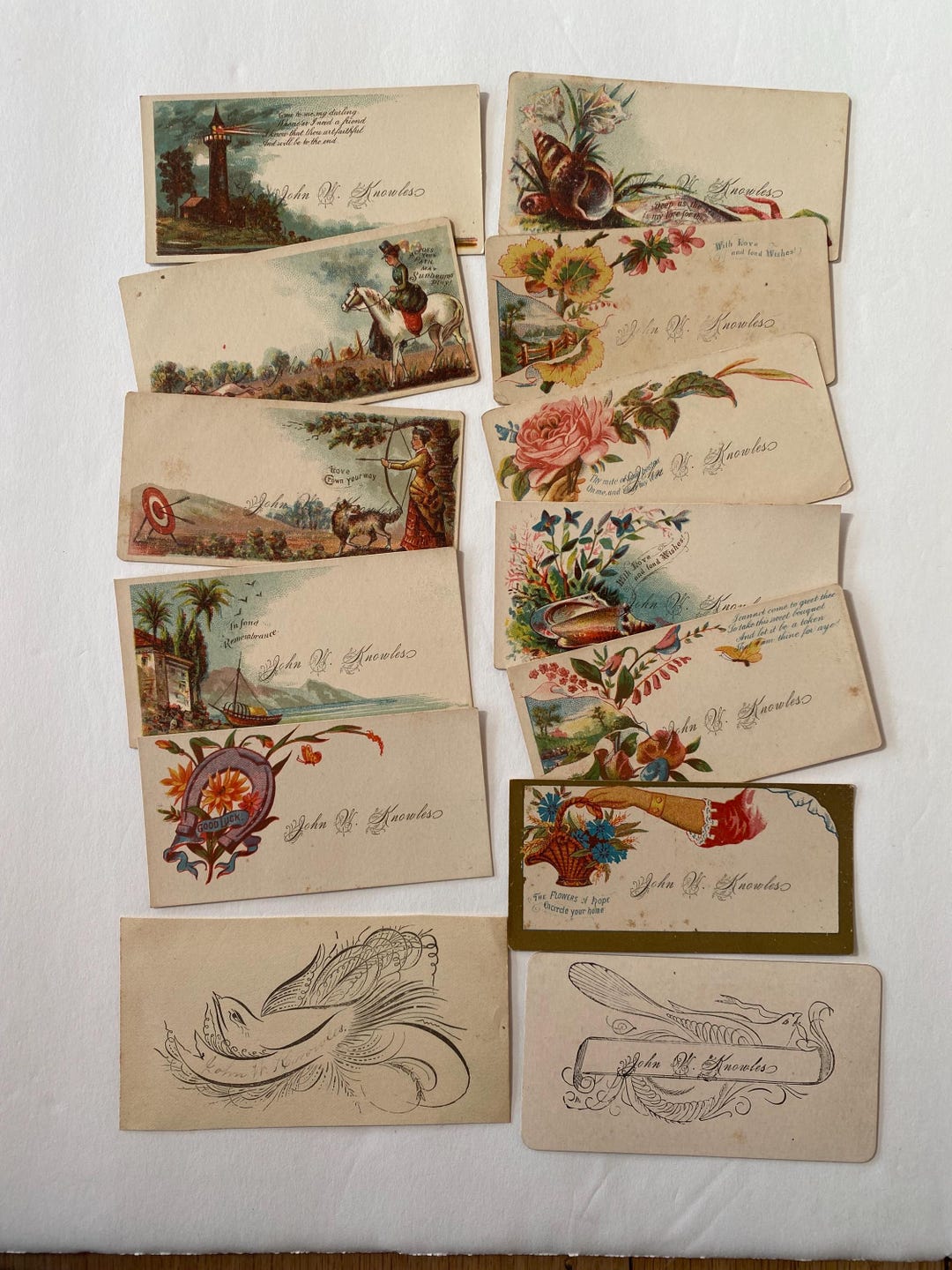 13 Victorian Calling Cards - With Small Scenes and Sayings-2 With Fancy ...