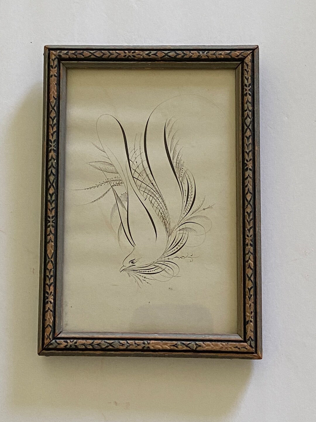Antique Framed Fancy Penmanship Drawing Dove - Etsy