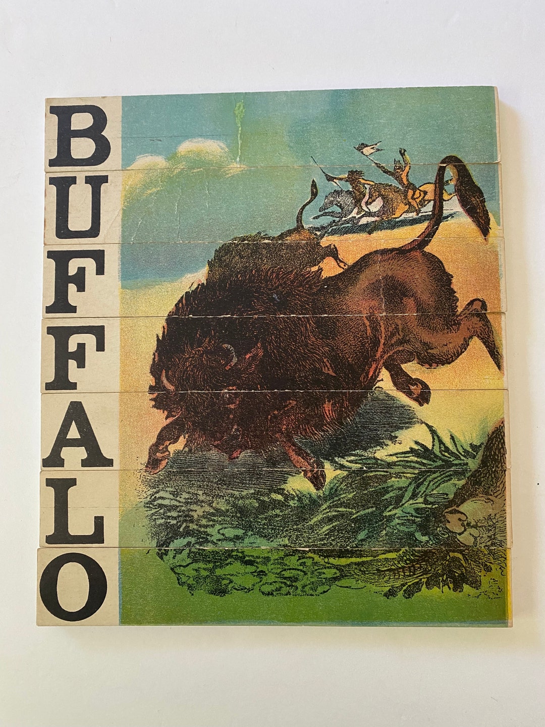 Antique Sliced Word Puzzle Game Pieces - Sliced Animals -buffalo - Etsy