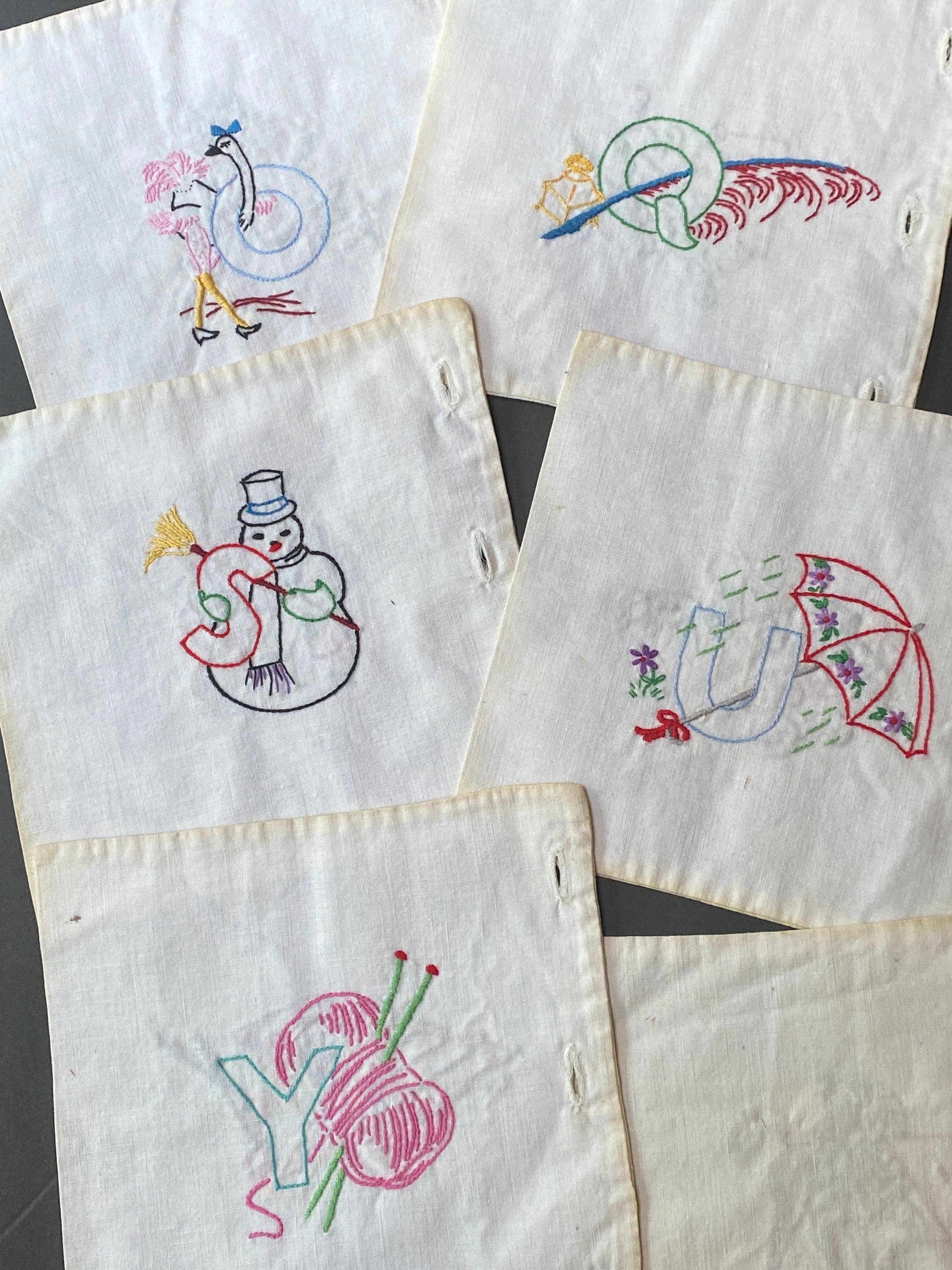 One Vintage Hand Embroidered Alphabet Page From Cloth ABC Book - Etsy