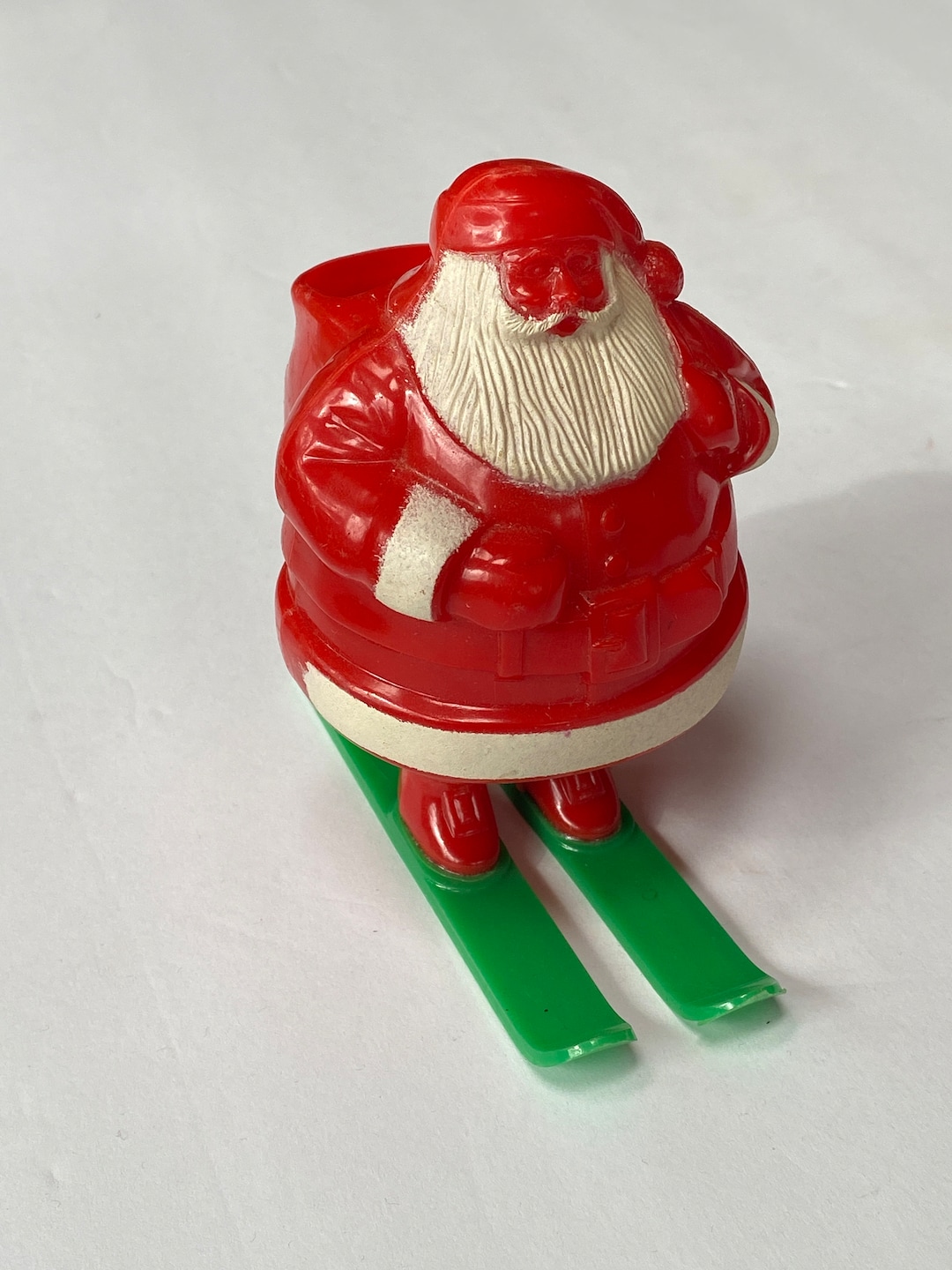 Vintage (1950s) Plastic Candy Container - Santa on Green Skiis - Santa ...