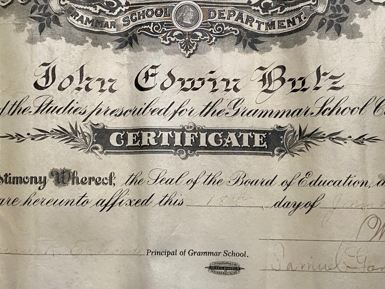 Antique (1915) Grammar School Diploma or Certificate - Curtis Bay ...