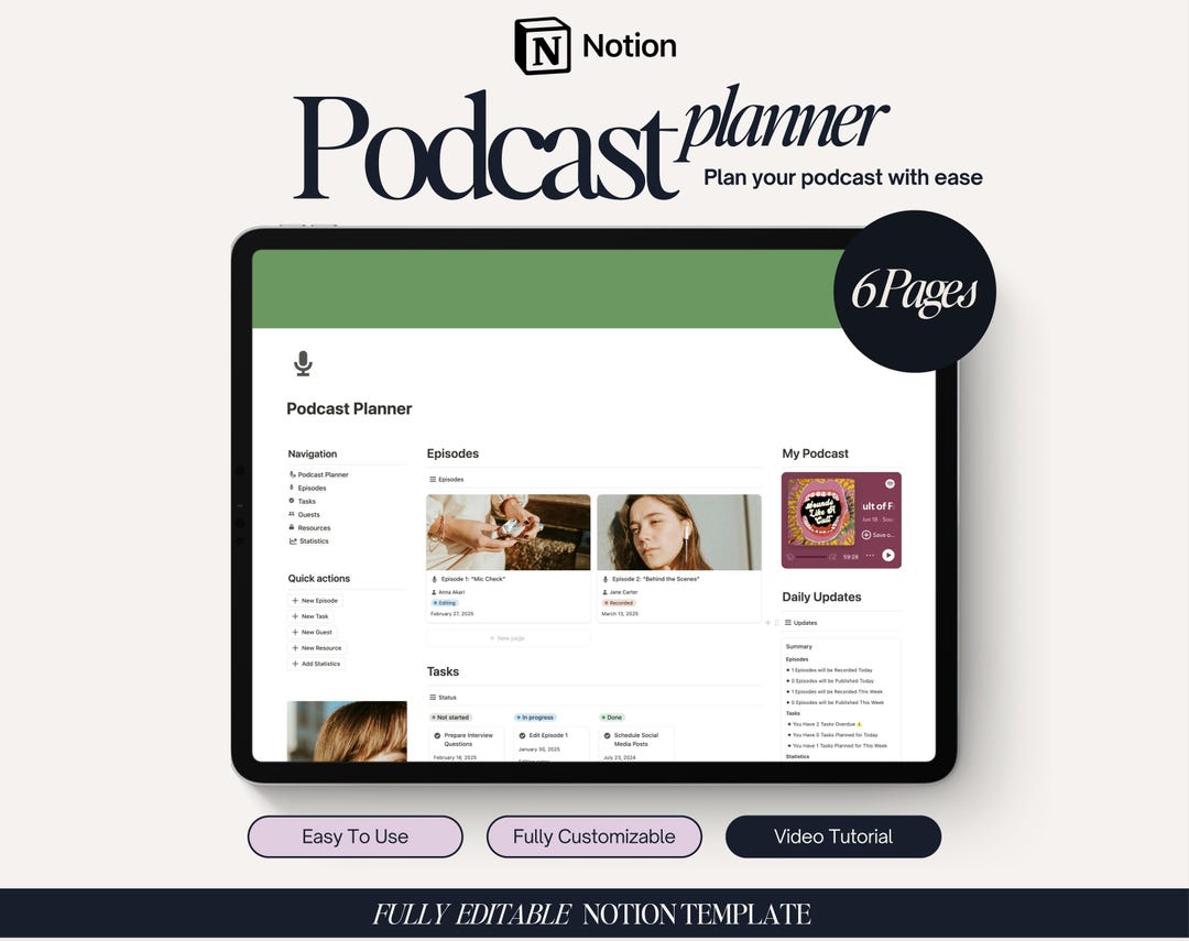 Notion Podcast Planner Template: Digital Content & Episode Organizer - Etsy