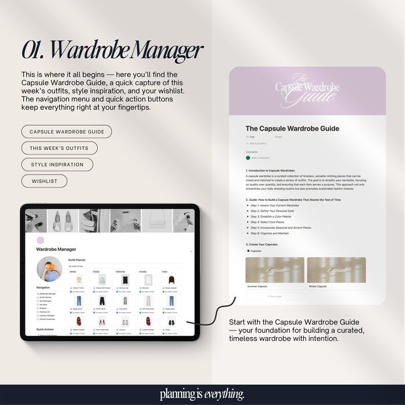 Notion Wardrobe Planner, Aesthetic Notion Template, Outfit Planner ...